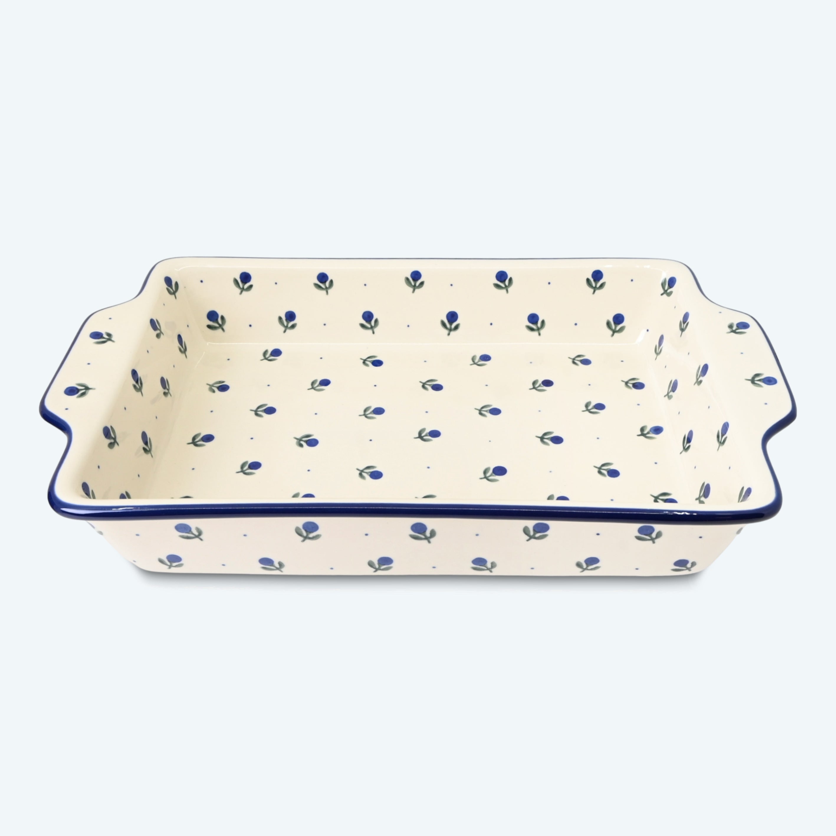 15" Oven Dish With Handle Blue Buds