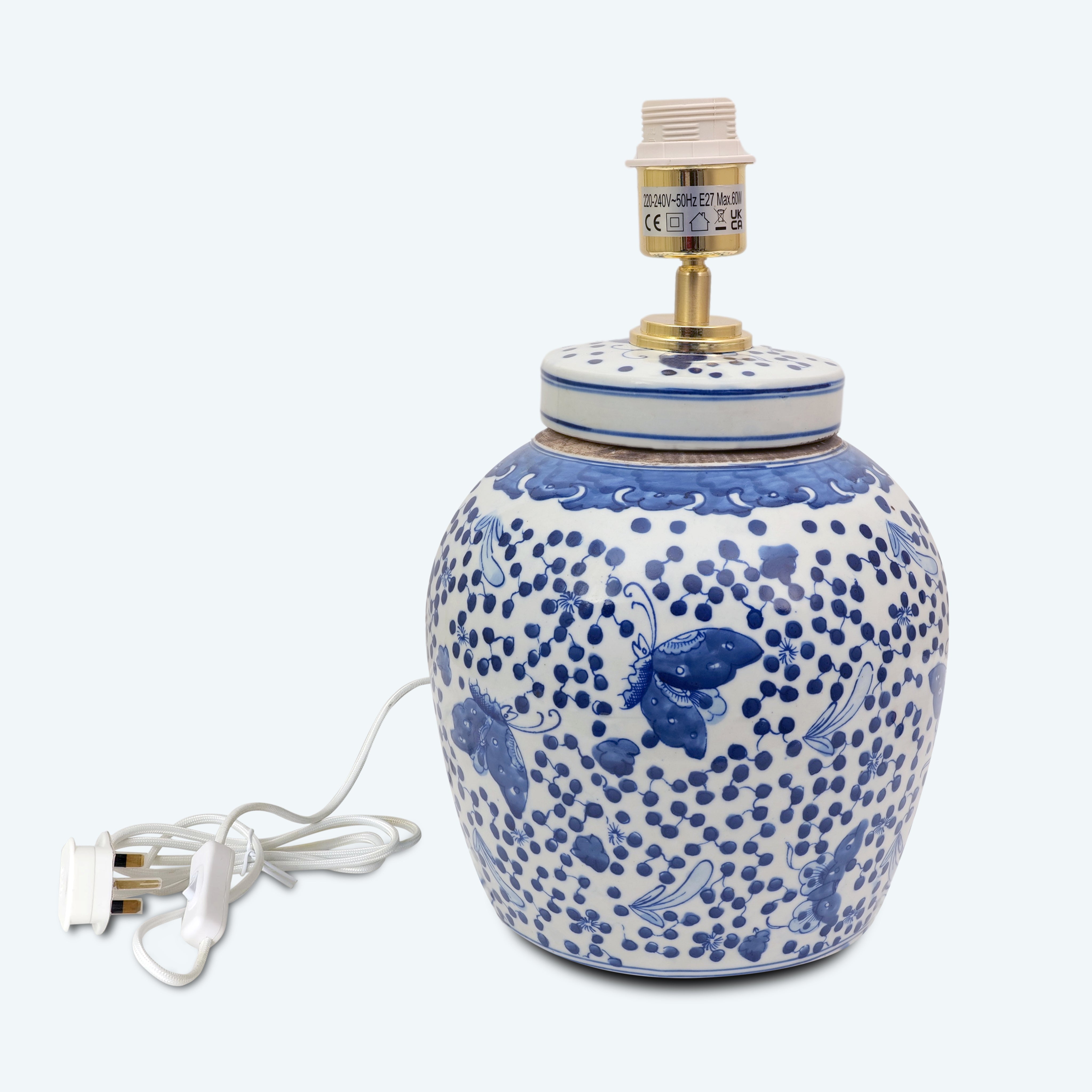 Butterfly Polkadot Ginger Jar Lamp Base