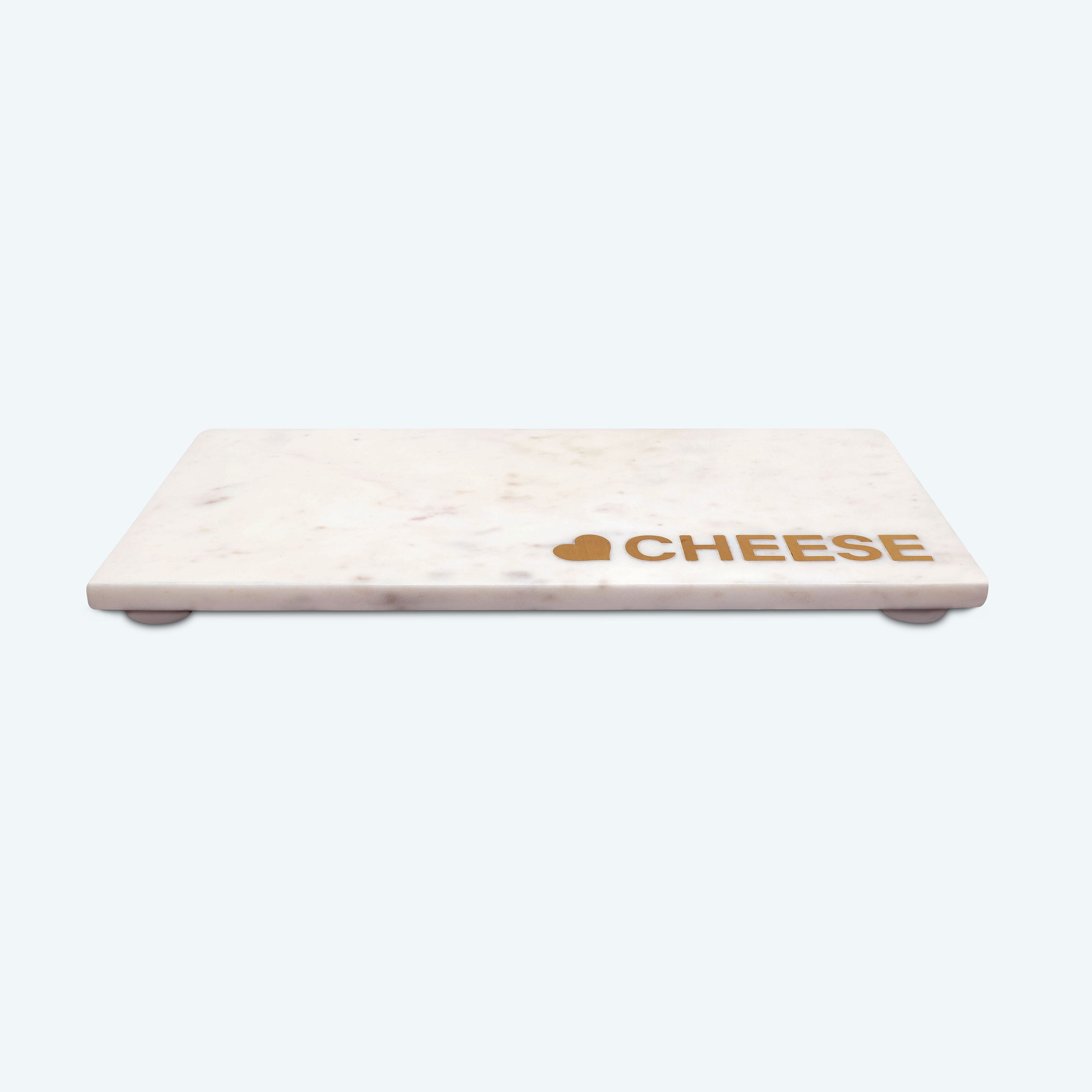Marble Cheese Serving Board With Brass Heart And Cheese Motif