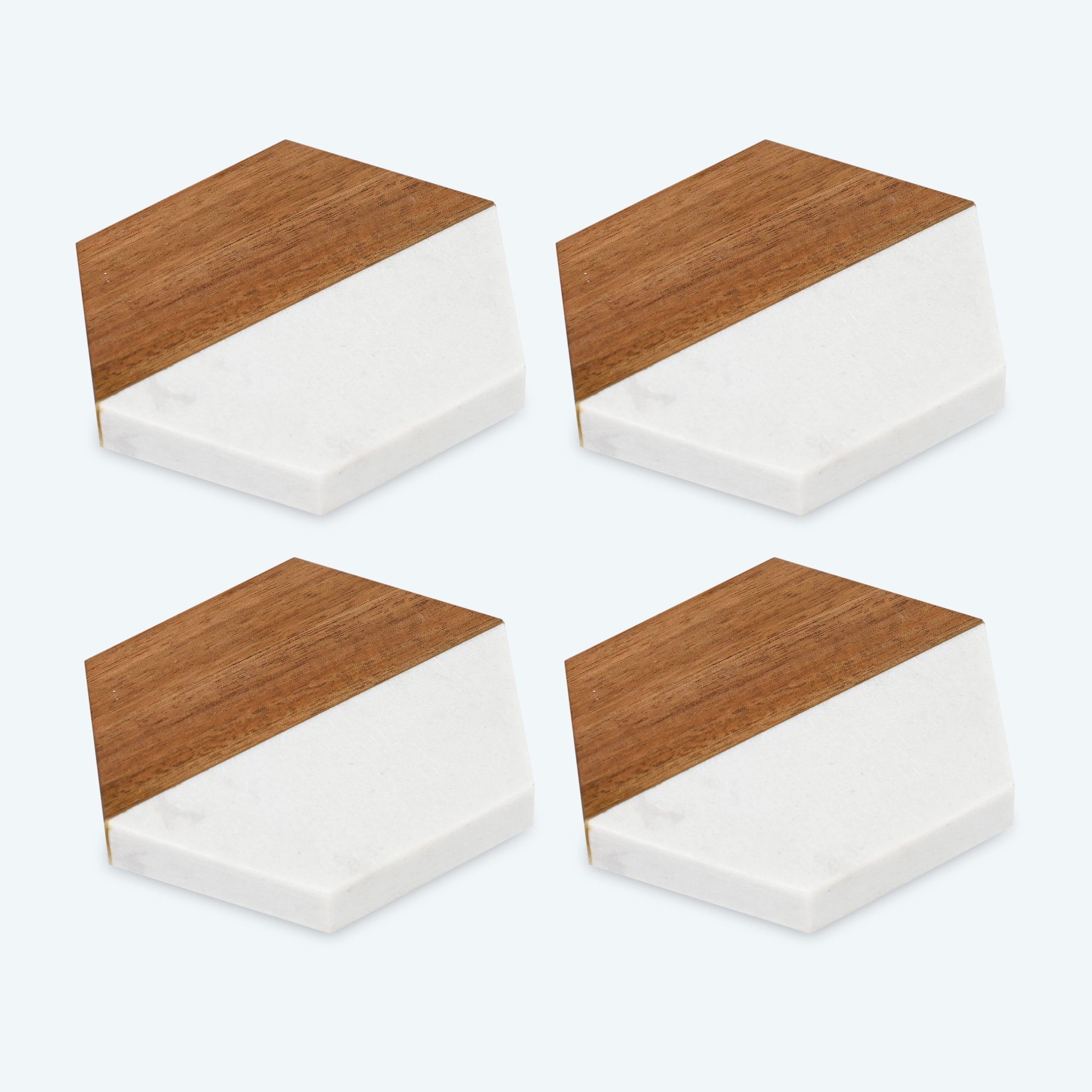 Octagonal Marble & Mango Wood Coasters Set of 4