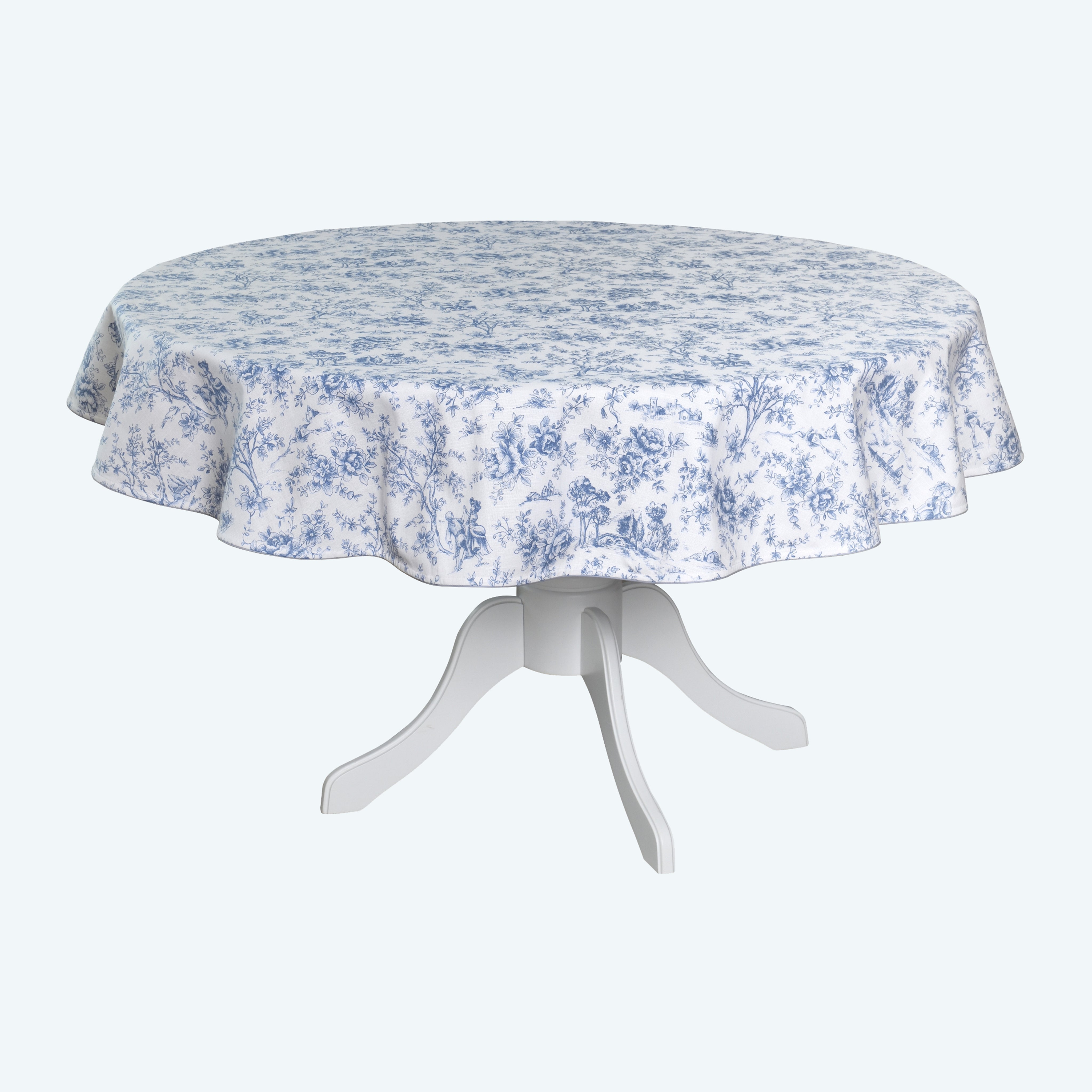 Blue Toile de Jouy Rounded Tablecloth 210cm