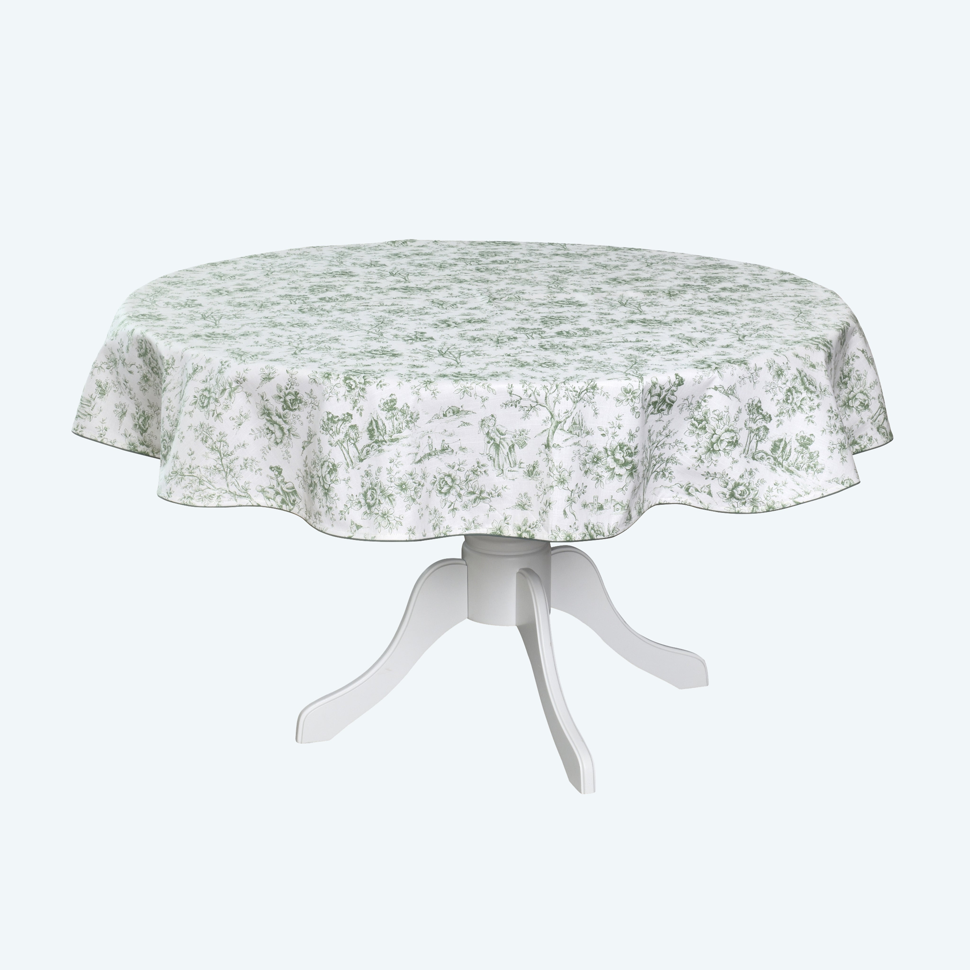 Green Toile de Jouy Rounded Tablecloth 210cm